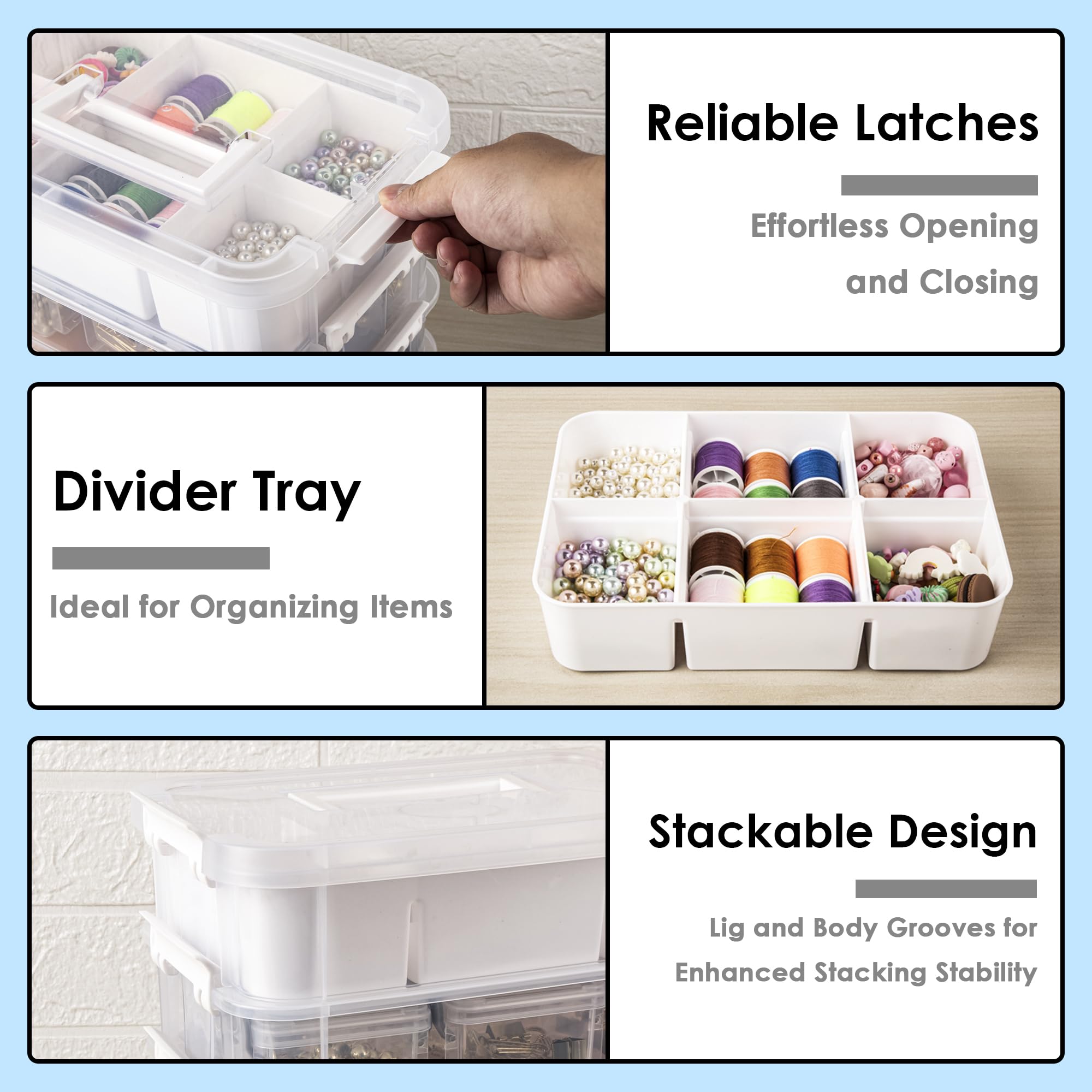 CraftGenes Plastic Storage Bins β 4-Layer Durable Storage Containers for Arts and Crafts Supplies with 2 Removable Trays for Seasonal Decor, Tool, Office Supplies, Art, Craft Supplies, Sewing Utility