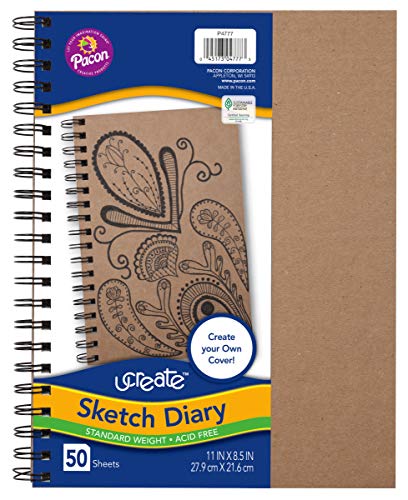 UCreate Create Your Own Cover Sketch Diary, Nat. Chip Cvr., 11" x 8-1/2", 50 Sheets