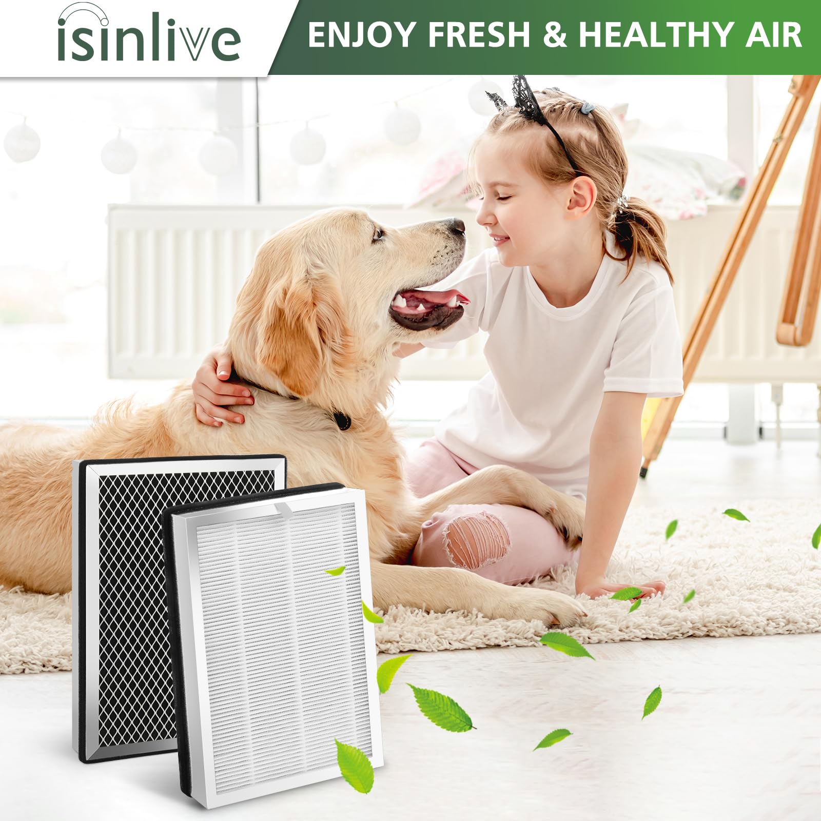 isinlive 25 Replacement Filter Compatible with 25 Air Purifier S1/W1/B1, 3-in-1 H13 True HEPA Activated Carbon Filter, 2 Pack