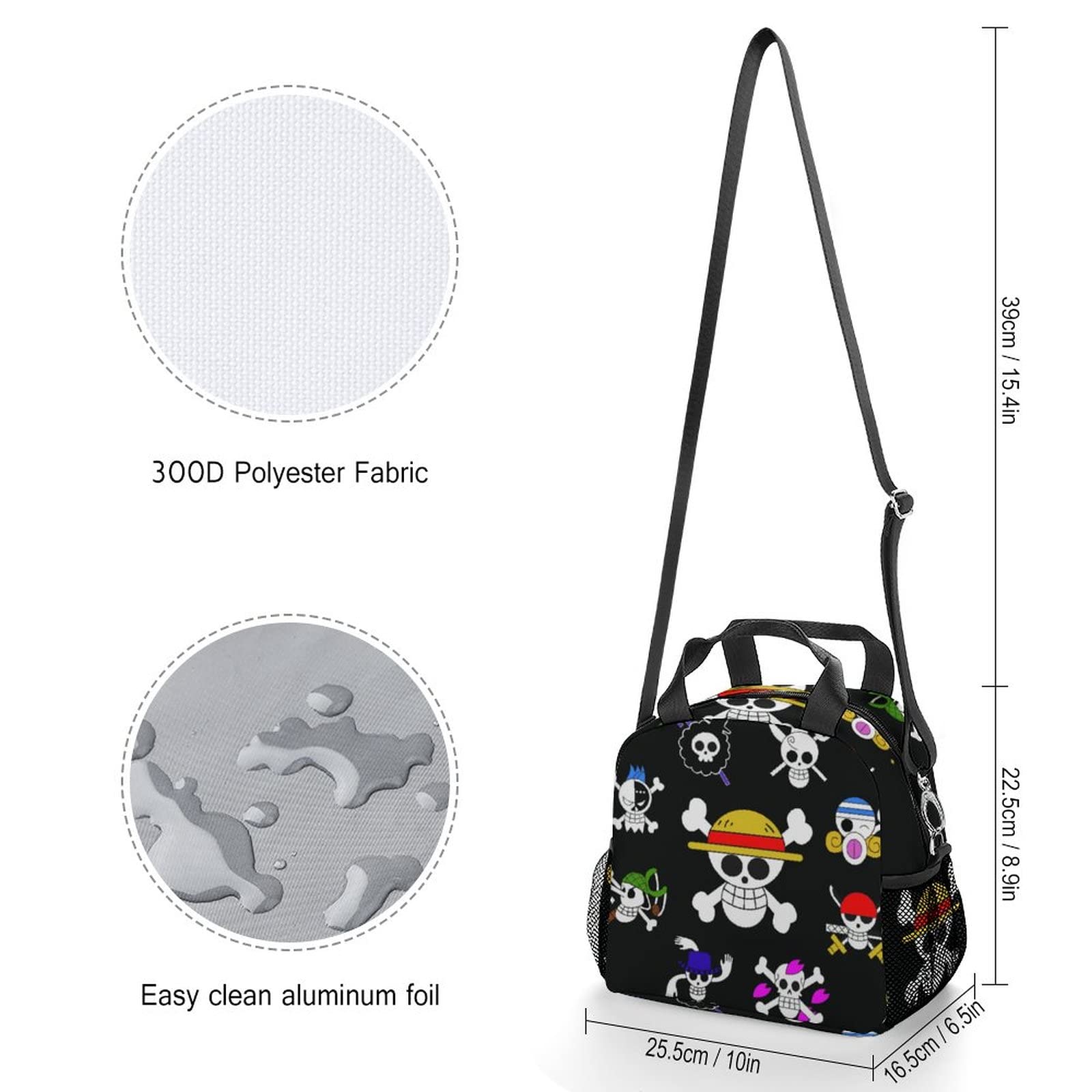 CHSSONG Insulated Lunch Bag One Skull Piece Dinner Box Leakproof Cooler Portable Handbag Reusable Thermal Tote Bag With Adjustable Shoulder Strap Black, 25.5x22.5x16.5cm(10x8.9x6.5inch)