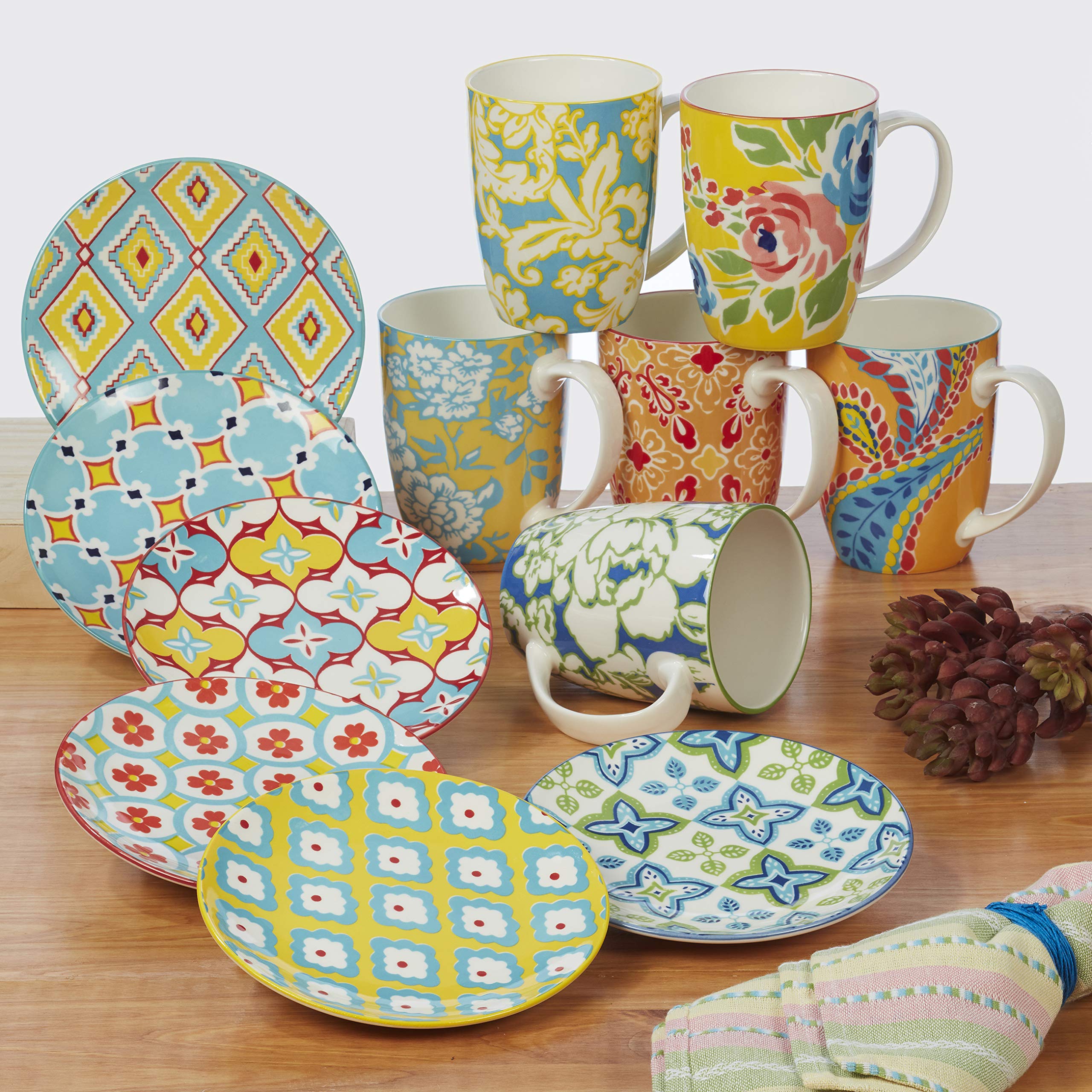 Certified International Damask Floral 14 oz. Mugs, Set of 6 Assorted Designs,