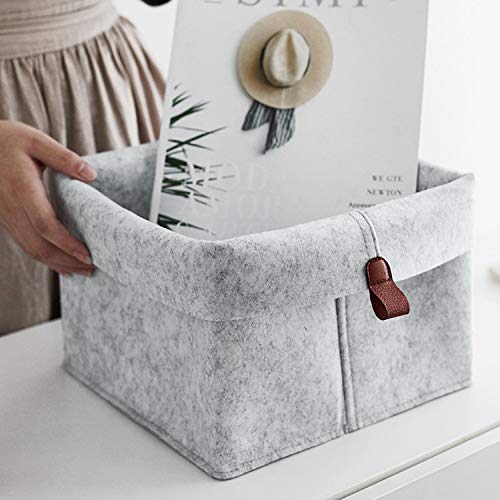 MILILOVE 3Pcs Felt Storage Basket 9x9.2x10.2" Cube, Fabric Cloth Storage Bin, Collapsible Organizer Basket with Handle for Cloth Toys Fordable Cloth Bin for Bedroom Playroom Office