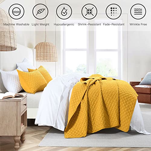 Yellow Quilt Queen Size, Lightweight Quilt for Summer Ultra-Soft Microfiber Modern Style Quilted Clouds Pattern Bedspread Quit Set 3 Pieces((1 Quilt and 2 Pillow Shams)