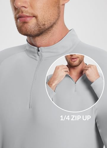 BALEAF Men's 1/4 Zip Pullover Sun Protection Shirts UV SPF T-Shirts UPF 50+ Long Sleeve Rash Guard Hiking Golf Grey XL