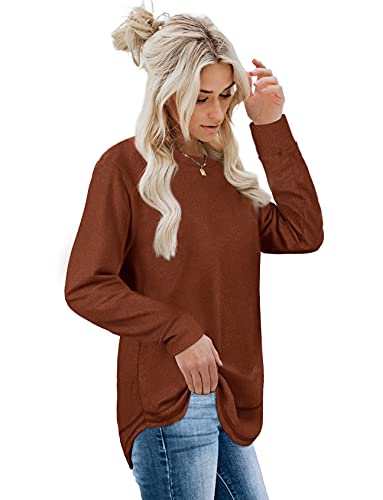 Dofaoo Long Sleeve T Shirts for Women Loose Fitting Sweatshirts Trendy Caramel M