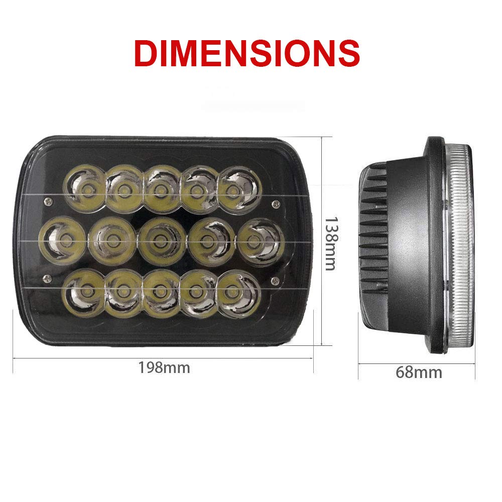 Black Pair 45w 7x6 5x7 Inch Headlights 6052 6054 H5054 H6054 Hi/Low Sealed Beam Replacement Compatible With Chevy Express Cargo Van 1500 2500 3500 Jeep Toyota Pickup Dodge Ford F250 E350
