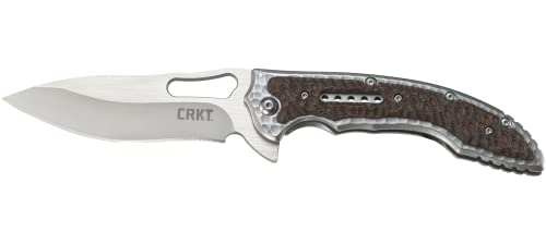 COLUMBIA RIVER KNIFE & TOOL Fossil Folding Pocket Knife: Stainless Steel Plain Edge EDC Folder with Frame Lock, Everyday Carry Folded Knife, with Satin Blade Finish 5470, Silver , brown, grey