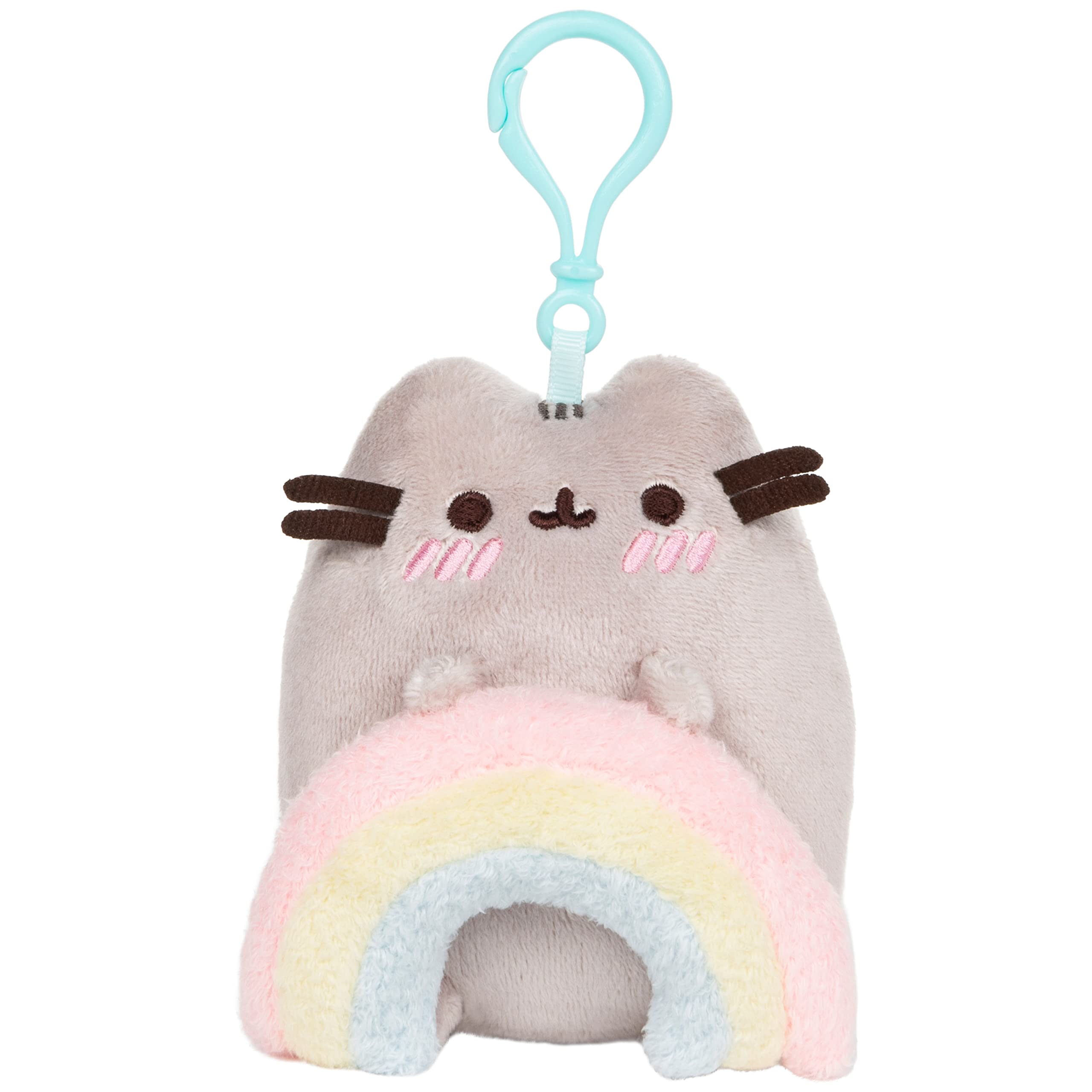 GUND Pusheen Rainbow Plush Backpack Clip, Stuffed Animal for Ages 8 and Up, Gray/Rainbow, 5”