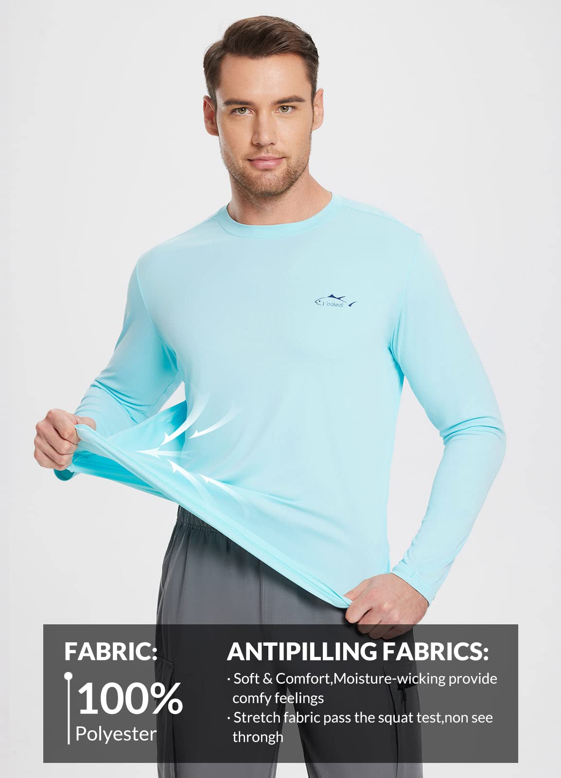 BALEAF Men's Fishing Shirts Long Sleeve Performance UPF 50+ Sun Protection SPF T-Shirts Swimming Quick Dry White M