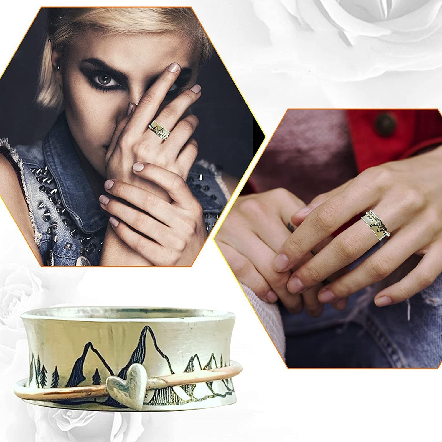 Angyape Keep Climbing Silver Ring, Personalized Fidget Spinner Rings Inspiration Handcrafted Design Mountains Pattern For Women Girls Men Jewelry (9)