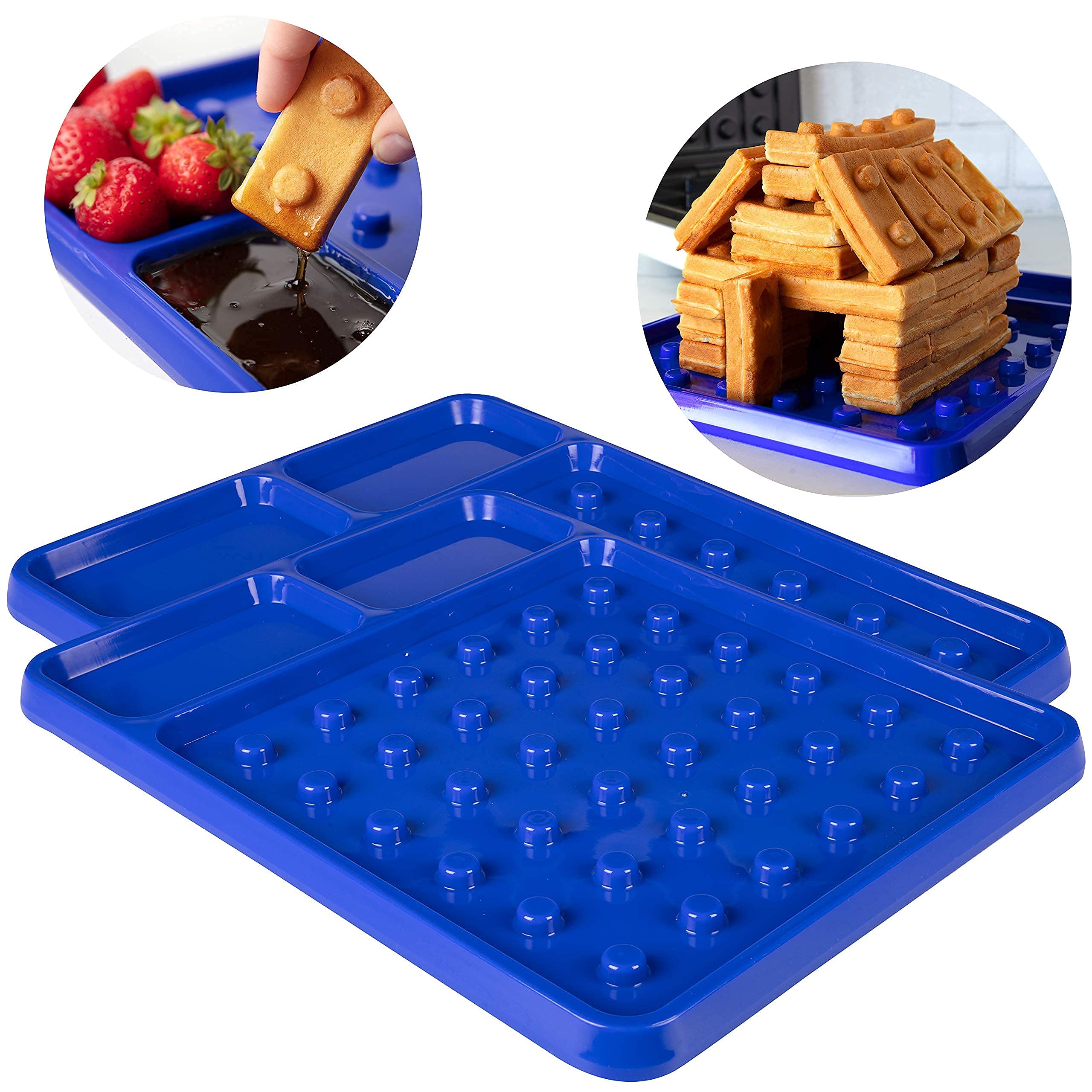 Building Brick Electric Waffle Maker - BLACK with 2 Construction Eating Plates - Cook Fun, Buildable Waffles in Minutes - Revolutionize Breakfast - Stack & Build on Serving Dishes, Great Gift