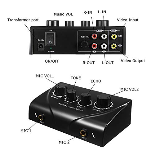 Baoer Karaoke Sound Mixer Audio System Dual Mic Input Portable Mini Digital Karaoke Machine Mixer for Family KTV Black