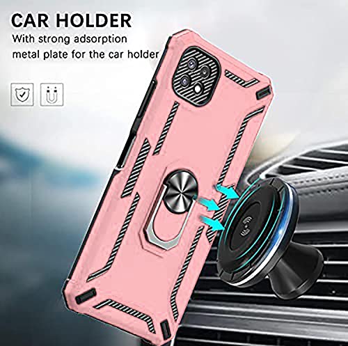 BestAlice for ZTE Avid 579 / ZTE Blade A3 2020 Case with Tempered Glass Screen Protector, Hybrid Heavy Duty Protection Shockproof Defender Kickstand Armor Case Cover,Rose Gold