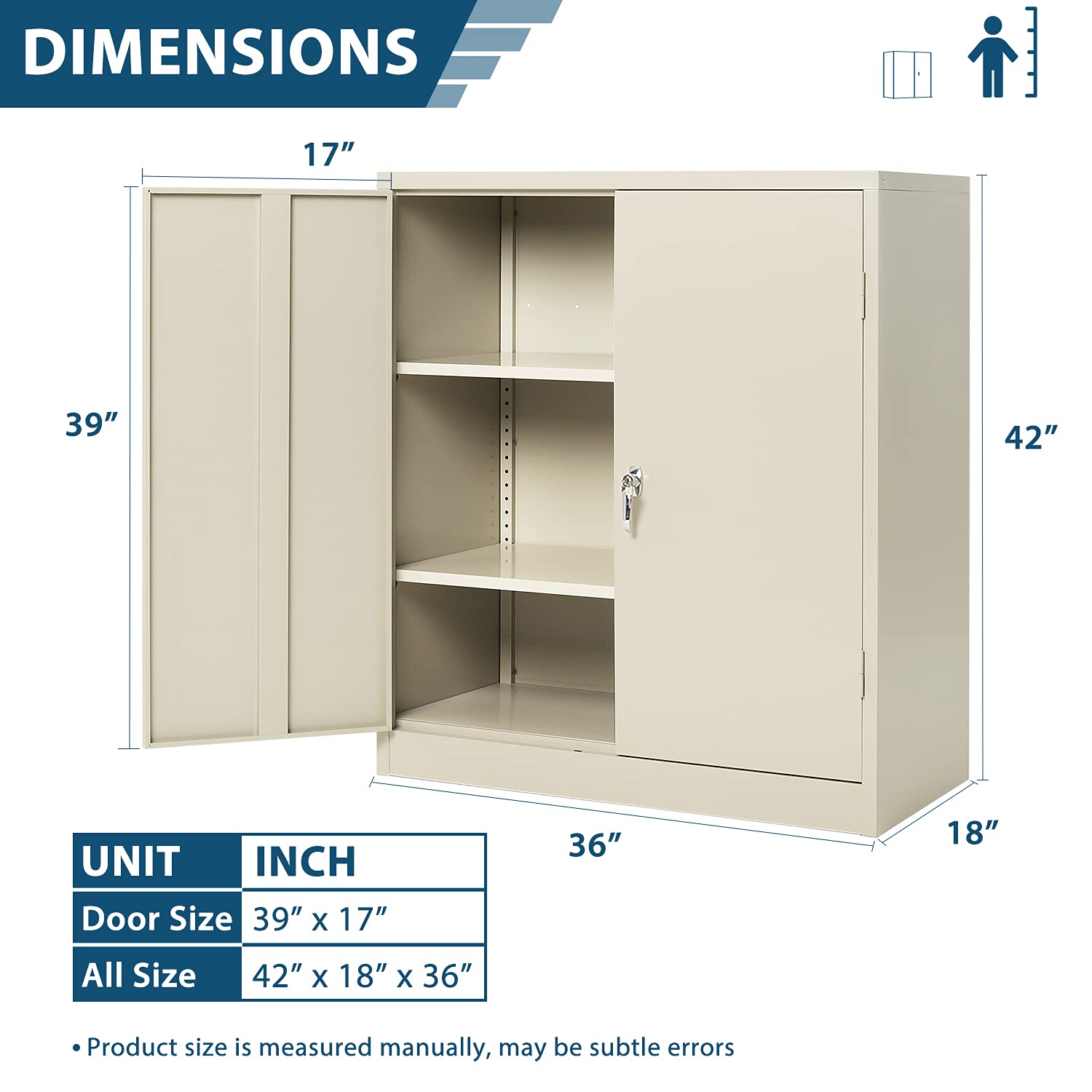 INTERGREAT Steel Storage Cabinet 42", Lockable Metal Storage Cabinet with 2 Doors Locking Counter Cabinet for Home Office (Grey)