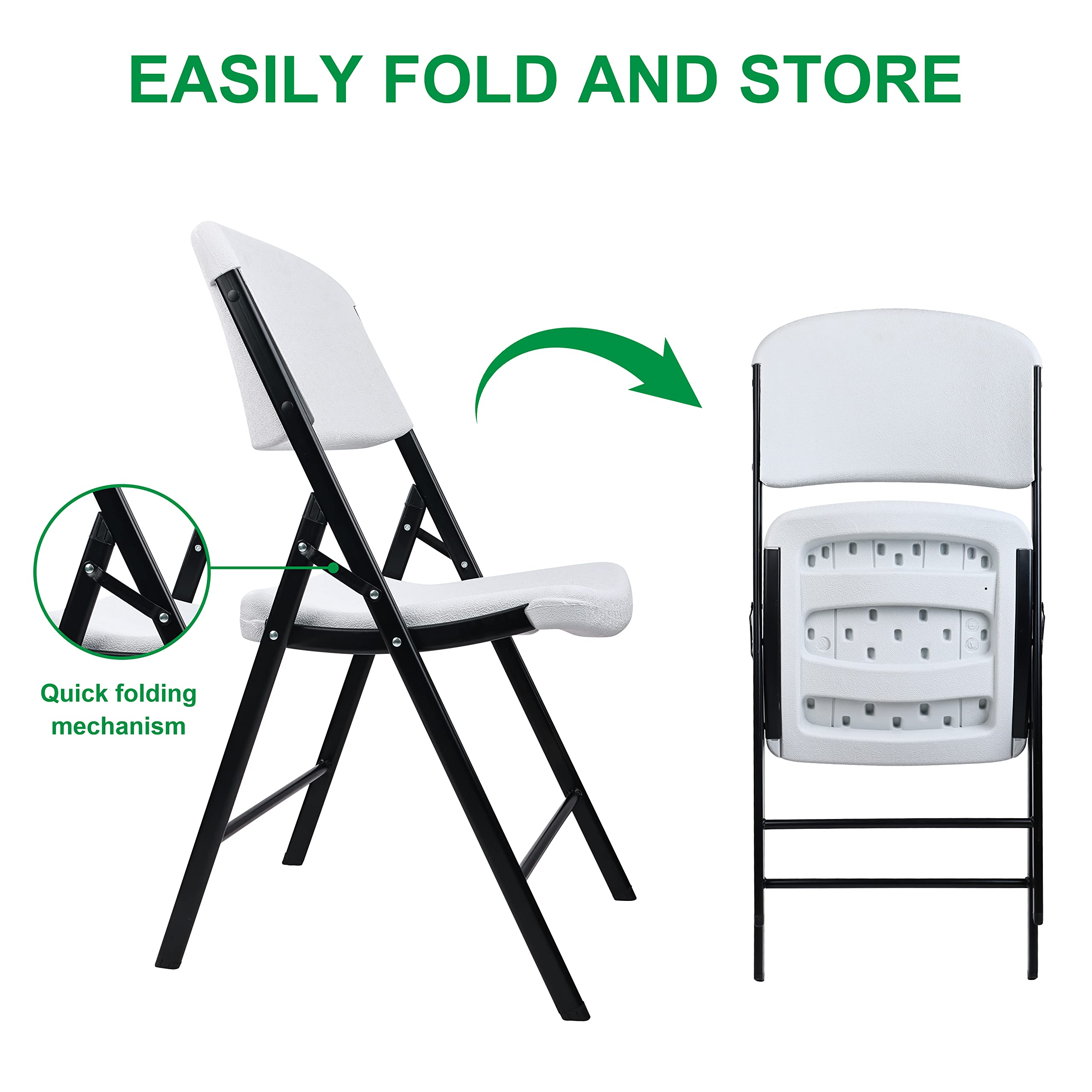 BalanceFrom Folding Plastic Chair with 500-Pound Capacity, White, 2-Pack