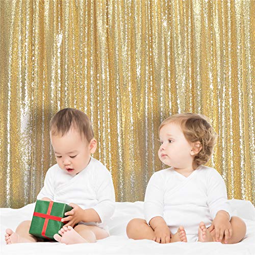 Eternal Beauty Amber Gold Sequin Wedding Backdrop Photography Background Party Curtain, 6Ft X 6Ft