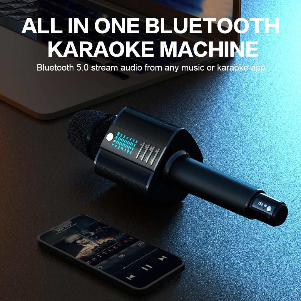 BONAOK Karaoke Microphone,2023 Bluetooth Wireless Microphone UHF Karaoke Mic Speaker,Portable Handheld Karaoke Machine for Adults Kids Singing Compatible with Car/Phones/PC G20,Black