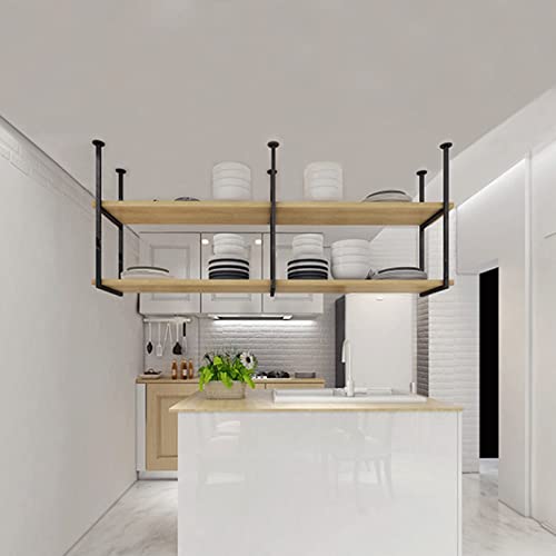 Ceiling Shelf Industrial Retro Kitchen Shelves, Ceiling Iron Pipe Shelf Hung Bracket DIY Storage Shelving, with Planks, for Kitchen Bar Restaurant Flower Stand Wine Racks ( Size : 100x30x80cm )