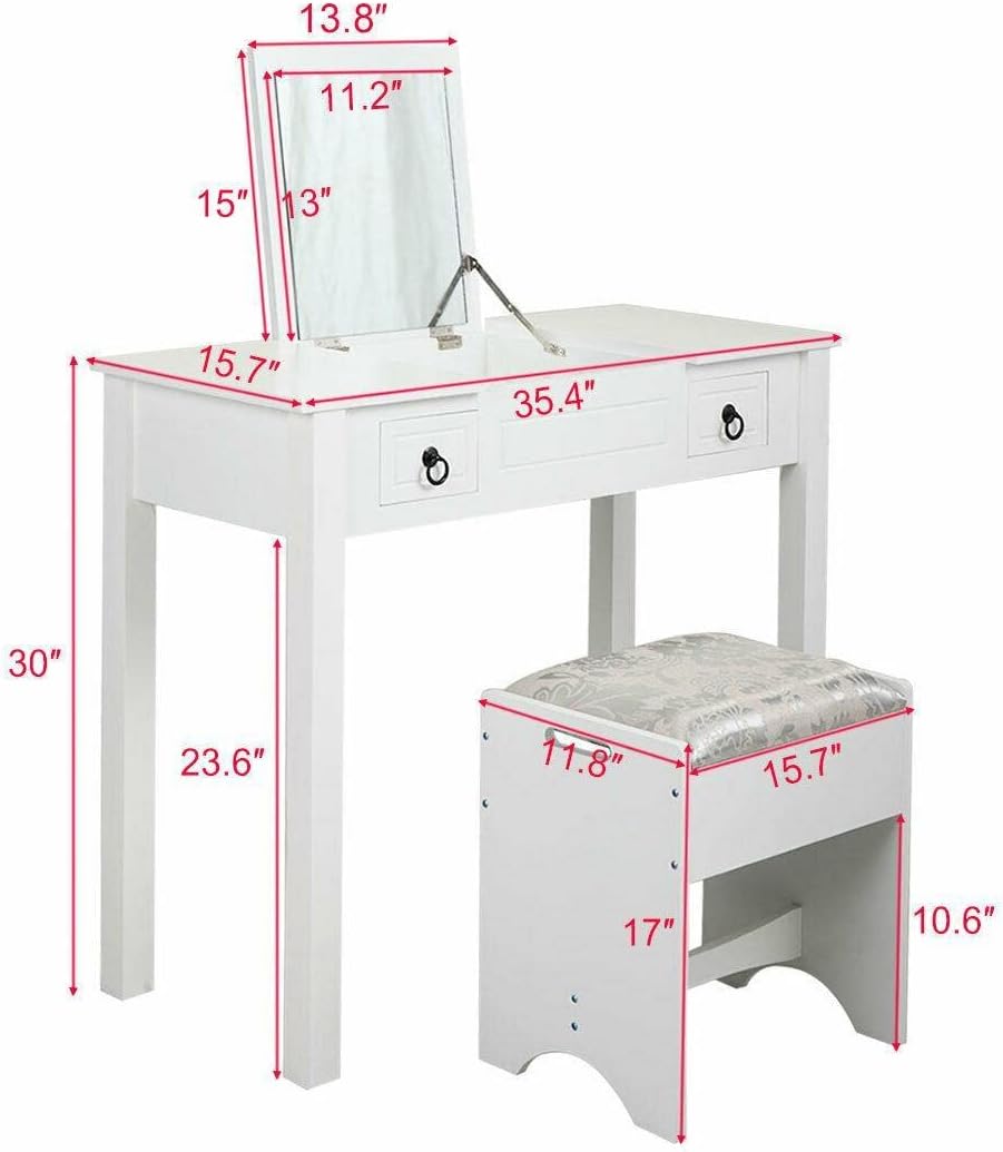ESRW Vanity Set Makeup Dressing Table w/Stool Quir Vanity Desk Makeup Vanity Side Tables Bedroom Vanity Table Portable Desk Vanity Set