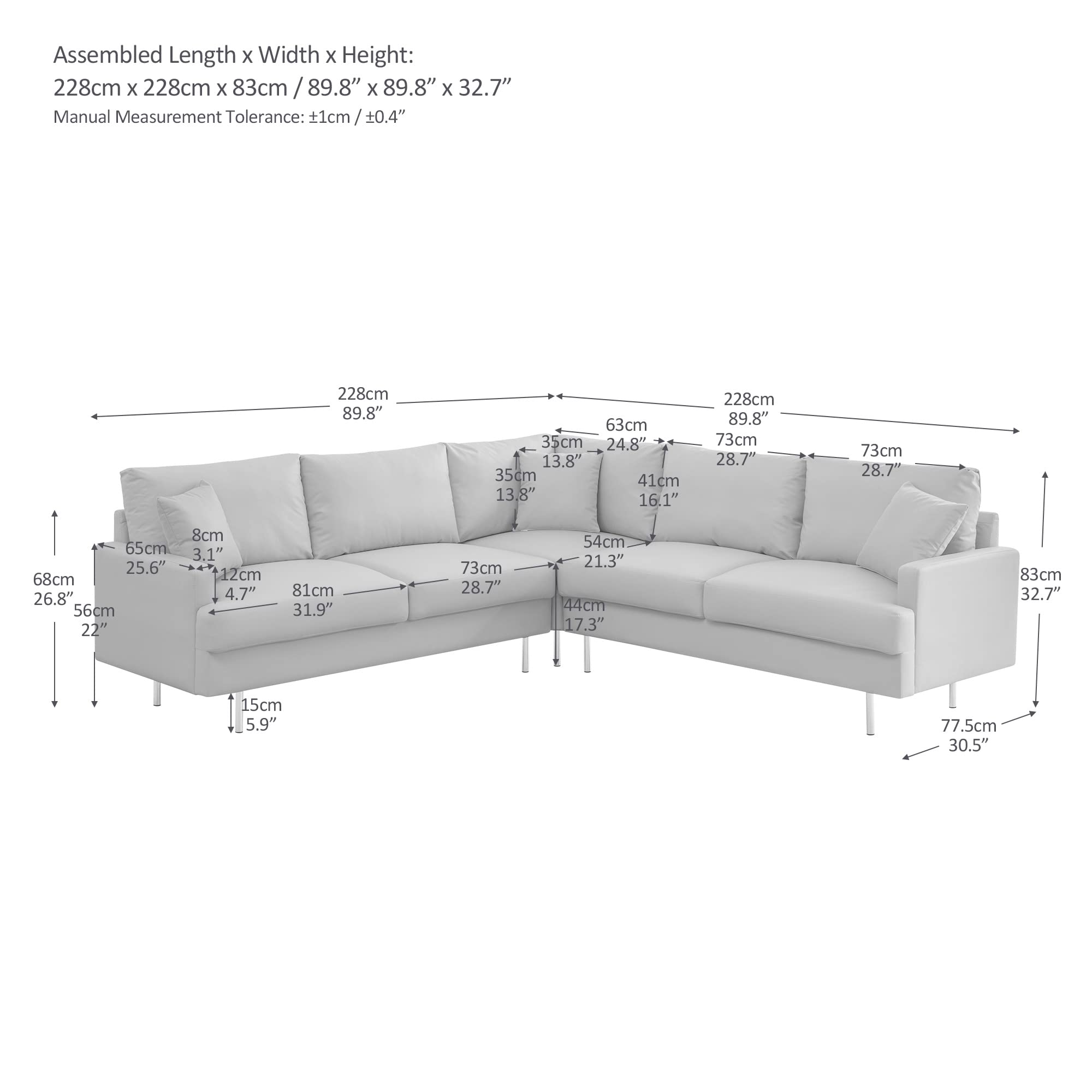 WILLIAMSPACE 89.8" Sectional Sofa Couch for Living Room, Modern Leather L-Shaped 5 Seat Sofa Corner Couch with Pillows, Upholstered Sofa with Gold Metal Legs for Home Office (Technical Leather, Beige)