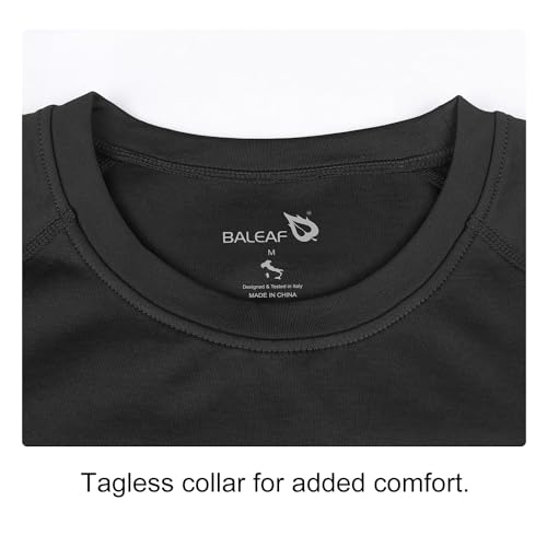 BALEAF Boys Compression Shirt Long Sleeve Youth Undershirts Kids Football Baseball Baselayer Cold Gear Quick Dry Black Size L