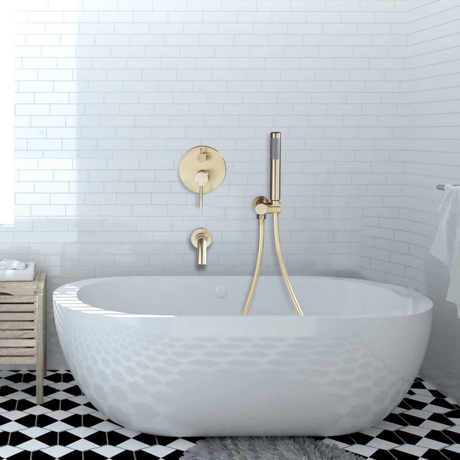 AZOS Waterfall Tub Spout Wall Mount, Bathroom Multiple Uses Waterfall Tub Spout High-Flow Filler Bath Tub Faucet Brushed Nickel