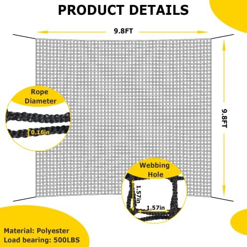 YUCHENGTECH Climbing Cargo Net 9.8' x 9.8' Kids Playground Net Double Layers Heavy Duty Backyard Net Bridge for Tree House Tree Fort Back Yard (9.8' X 9.8')