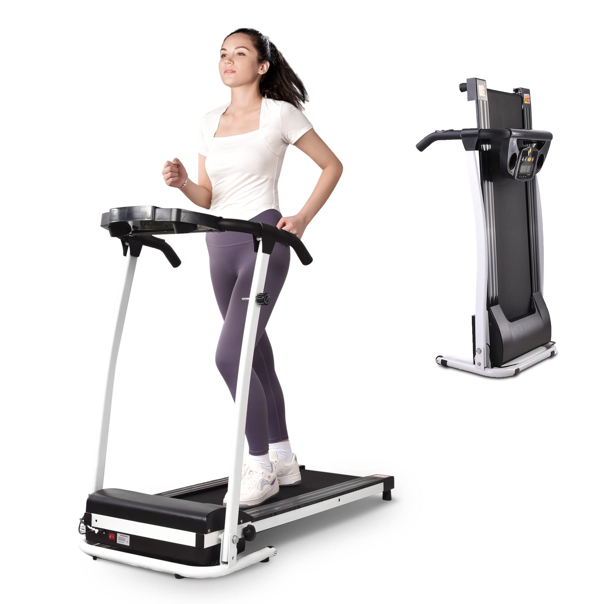 AW Folding Electric Treadmill Portable Running Walking Treadmill with LCD Display Easy Assembly for Home Exercise White