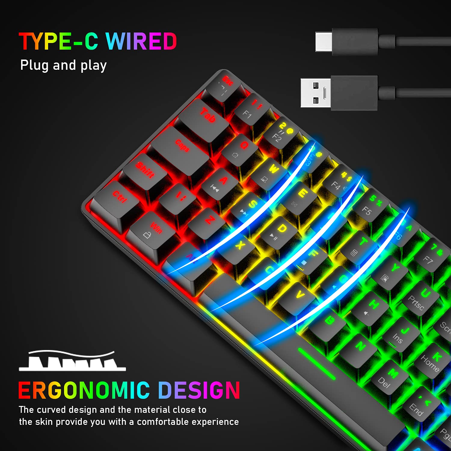 SELORSS Mini 60% Wired Mechanical Gaming Keyboard,22 RGB Chroma Backlit, Compact 62 Full Anti-ghosting Keys, USB C Cable,Replaceable Keycaps,Tactile Switch for Gamer/Typist/Xbox/PC/Win/Mac(Black)