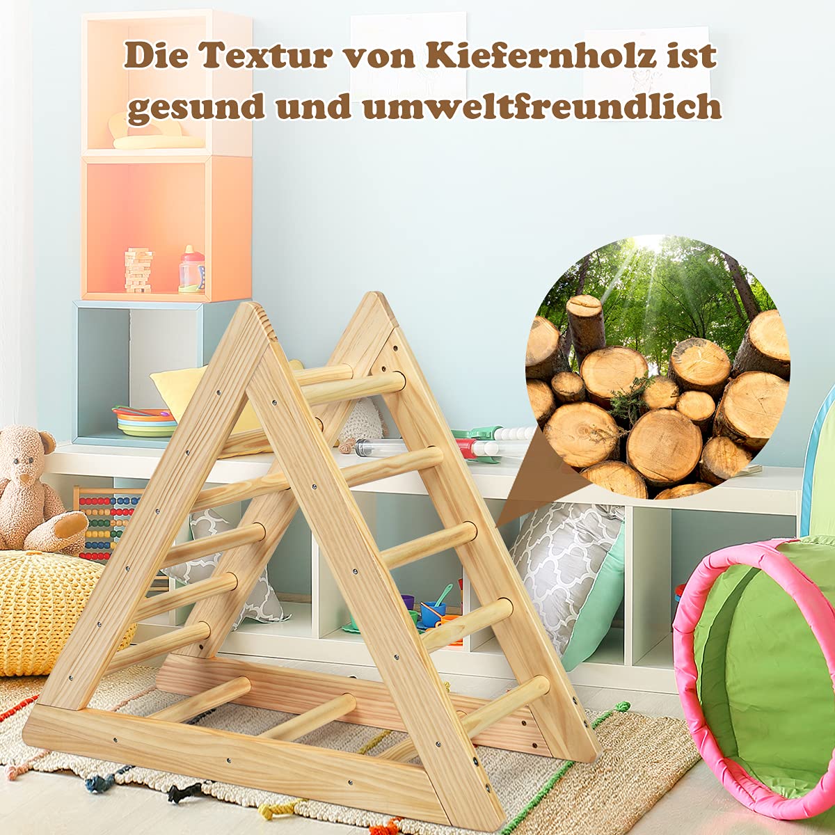 INFANS Kids Wooden Triangle Climber, Toddler Climbing Toys with 3 Different Climbing Ladders, Indoor Playful Climbing Toys with Stable Structure, Gift for 3+ Boys Girls