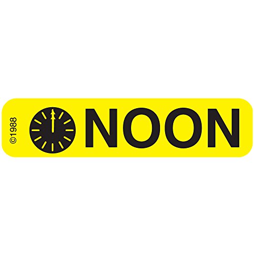 PHARMEX 1-345 Permanent Paper Label, NOON", 1 9/16" x 3/8", Yellow (500 per Roll, 2 Rolls per Box)