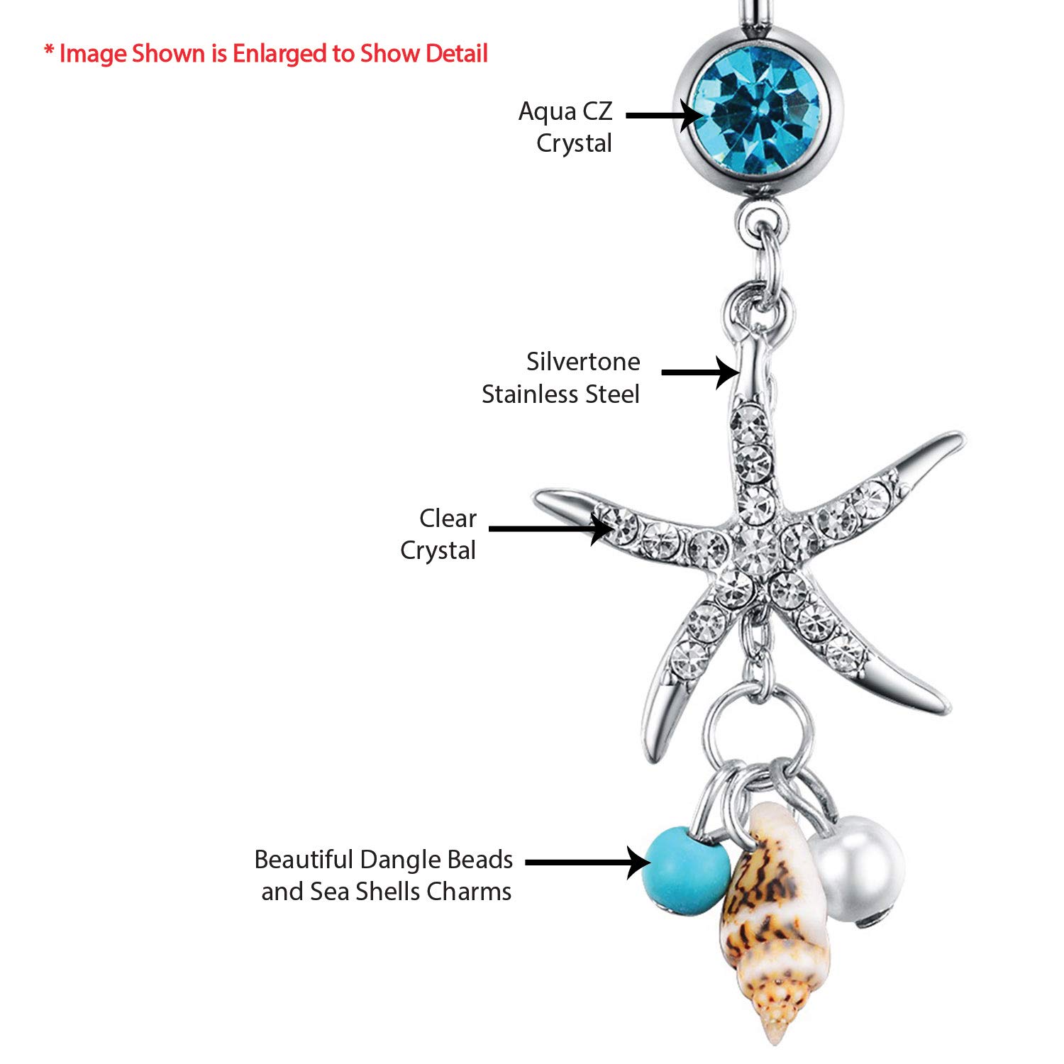BodyJ4You 15 Belly Button Rings Dangle Barbells 14G Steel Created-Opal Navel Body Jewelry