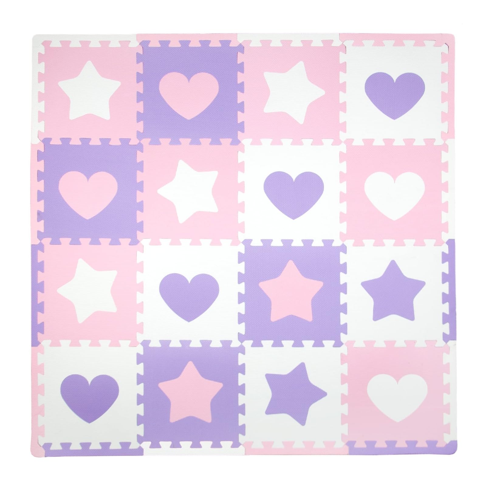 Tadpoles Hearts and Stars Foam Playmats for Kids, 16 Interlocking Foam Tiles, Waterproof, Durable, and Long-lasting | Total Floor Coverage 50ā x 50ā | For Ages 3 and Up | Pink, Purple, and White