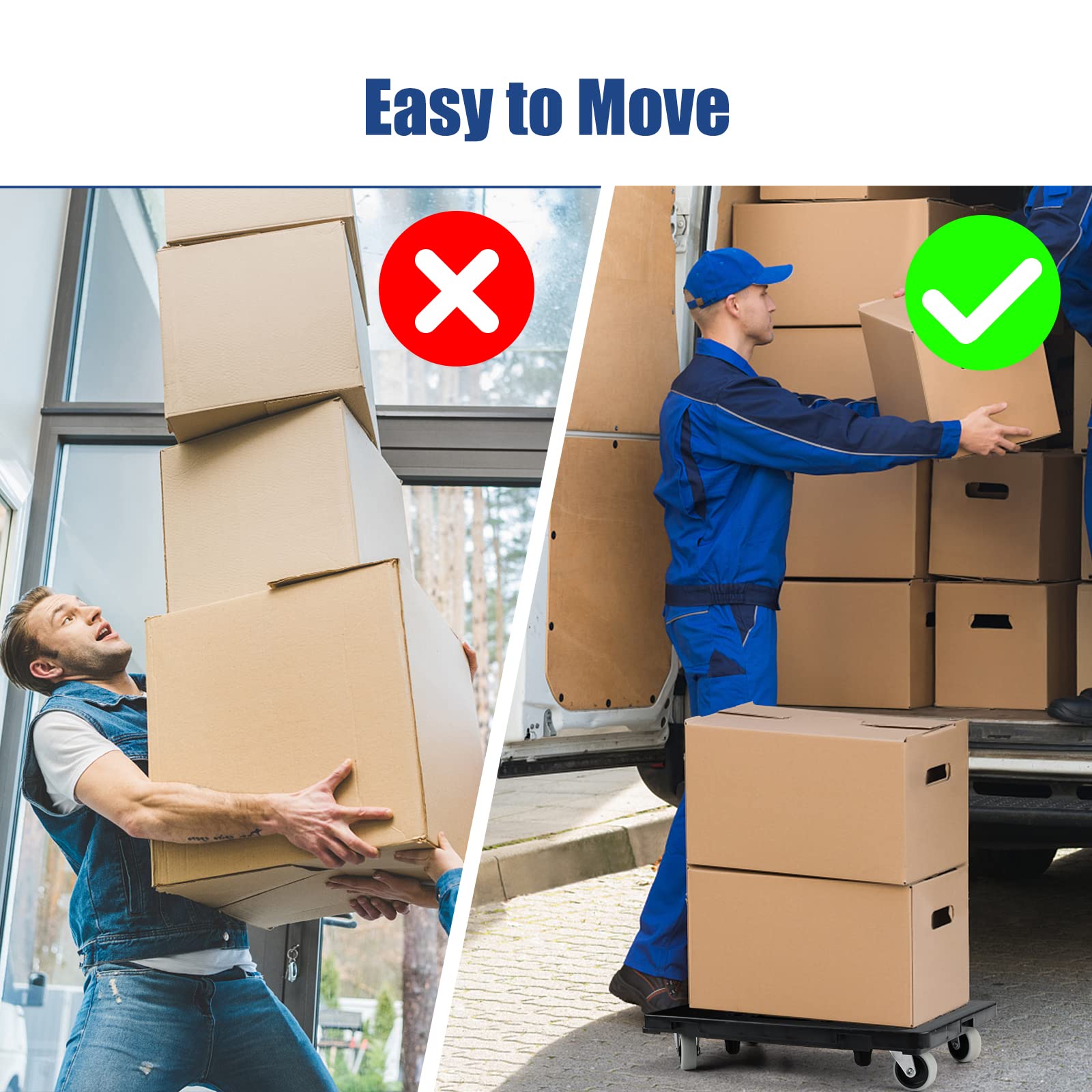 BSTCYZL Furniture Movers with Wheels, Portable Moving Rollers Leg Dollies for Heavy Furniture, 4 Wheels Small Flat Dolly, 440 Lbs Capacity, 2 Pack, Black