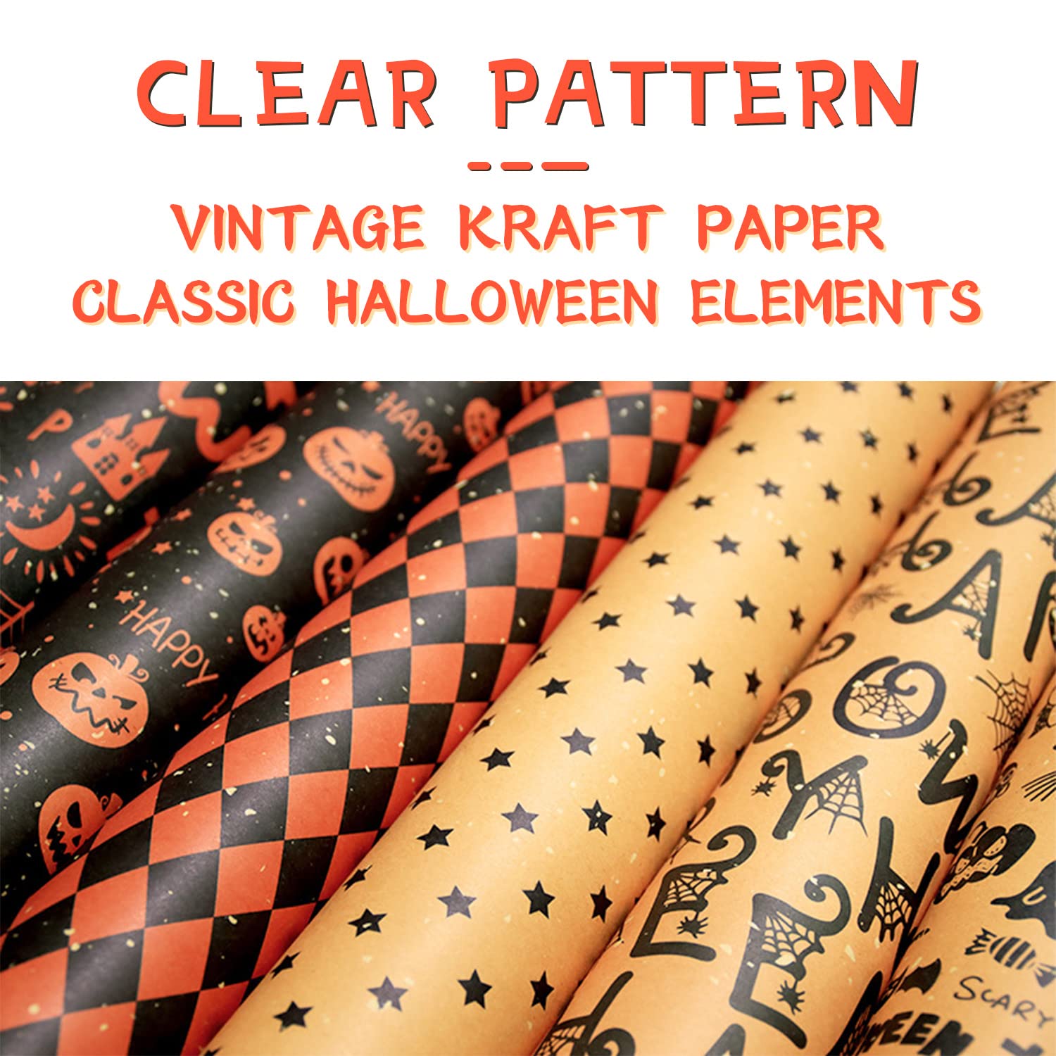 sorkwo Halloween Wrapping Paper Sheet, 6 Sheets Halloween Pattern Paper Flat Wrapping Paper Sheets Gift Wrapping Paper with 6 style for Halloween Birthday Party Gift