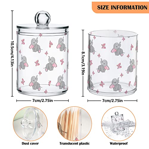 Elephants Qtip Holder Dispenser for Cotton Ball,Bathroom Organizers and Storage Containers,Plastic Jars with Lid Apothecary Jar for Cotton Swabs Pads