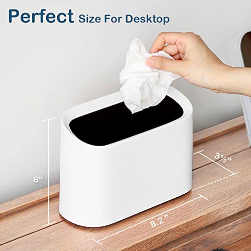Mini Desktop Trash Can,Tiny Garbage Can with Trash Bags,1.5L Small Countertop Trash Bin,Little Waste Basket of Bathroom,Miniature Waste Bin for Office Desk,Vanity,Coffee Table,Makeup Tabletop (White)