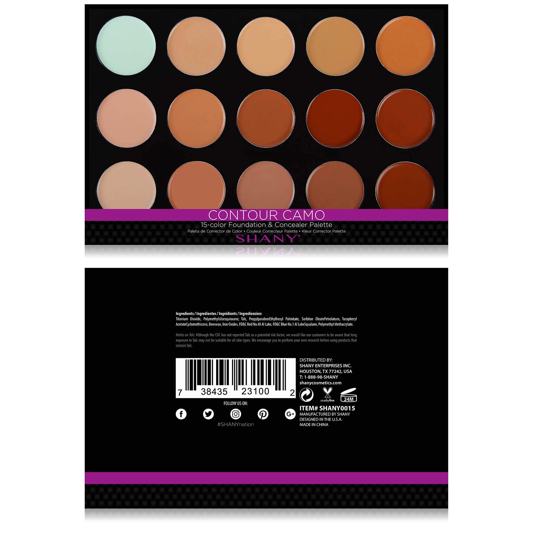 SHANY CONTOUR CAMO Professional Cream Foundation, Foundation Primer,Camouflage Concealer Makeup Palette - 15 Color Face Palette