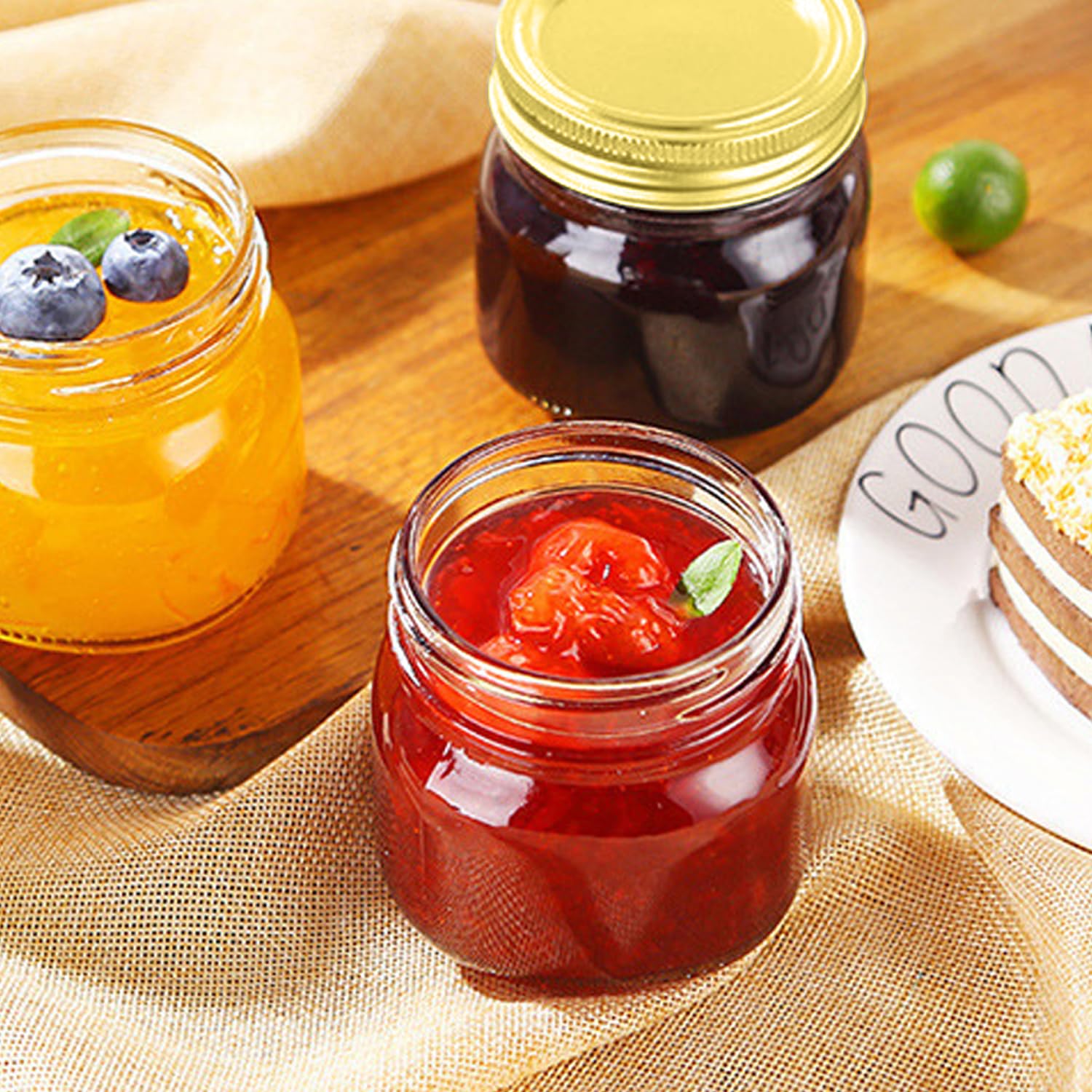 Encheng 8 oz Glass Jars With Lids,Ball Regular Mouth Mason Jars For Storage,Canning Jars For Caviar,Herb,Jelly,Jams,Honey,Dishware Safe,Set Of 24