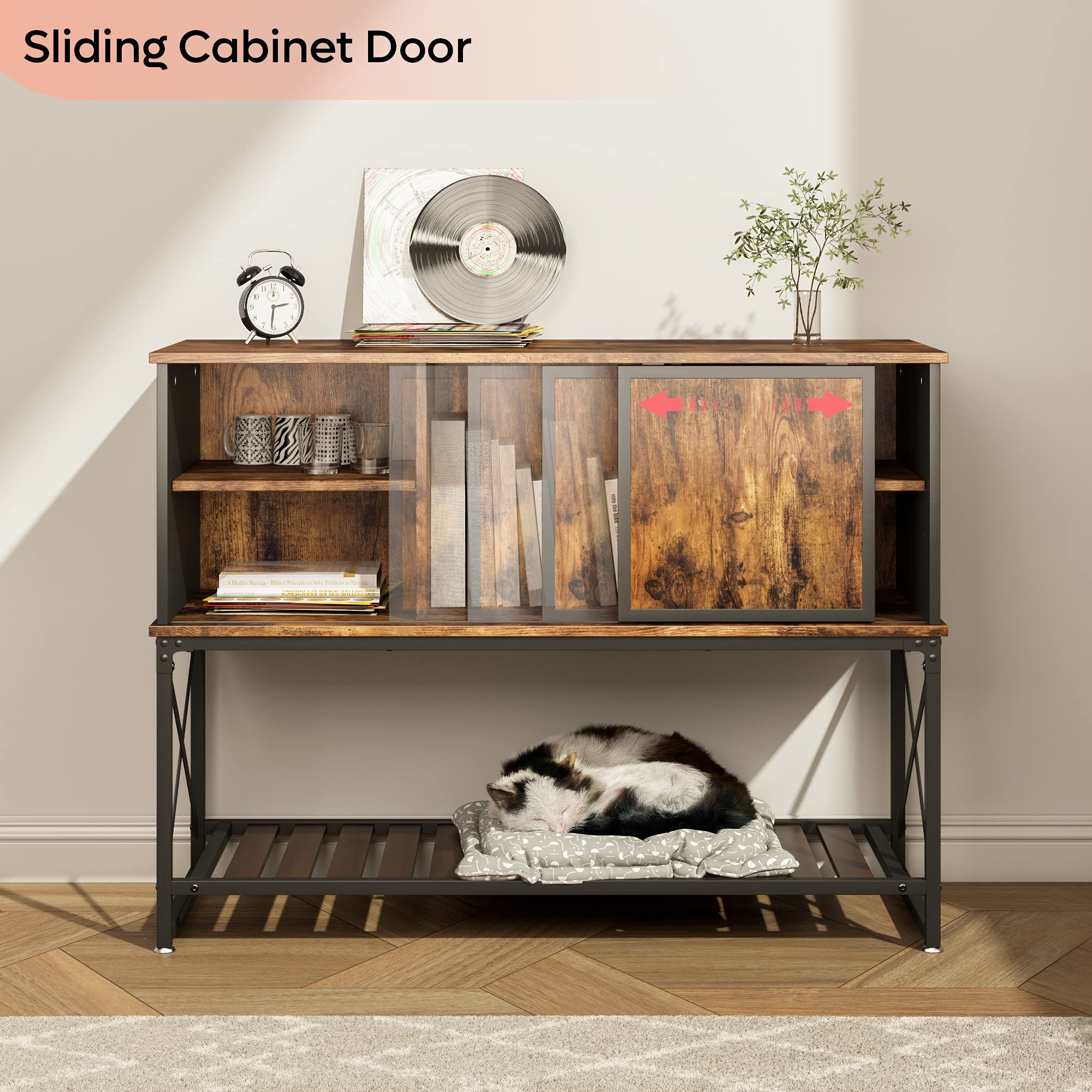 Bestier Industrial Bar Cabinet Coffee Bar Buffet Cabinet with Storage Wood Coffee Bar Cabinet with Adjustable Shelf Inside Buffet Sideboard Kitchen Storage Cabinet with Sliding Metal Door