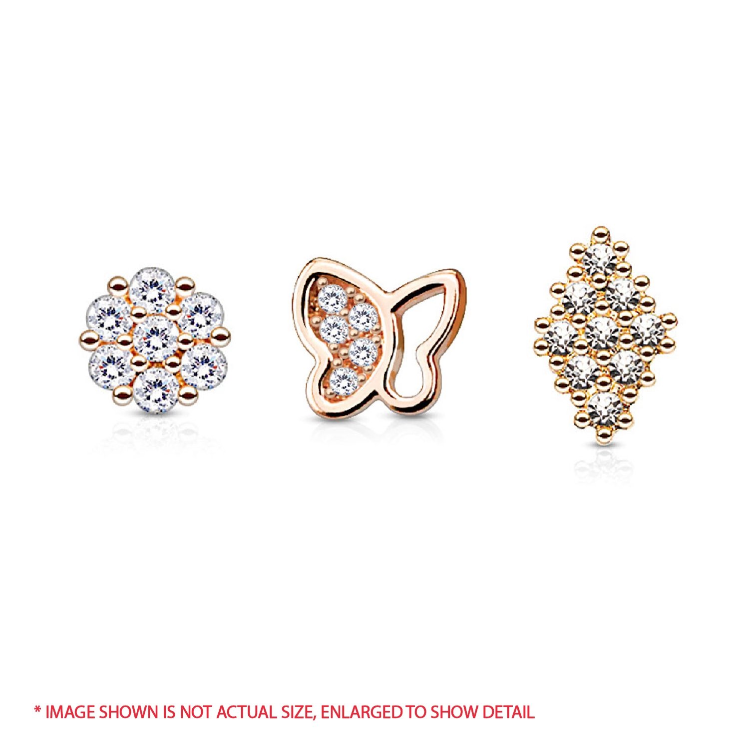 BodyJ4You 3PCS 20G Nose Ring Bone Stud Set Surgical Steel Rose Goldtone Pin Piercing Value Pack