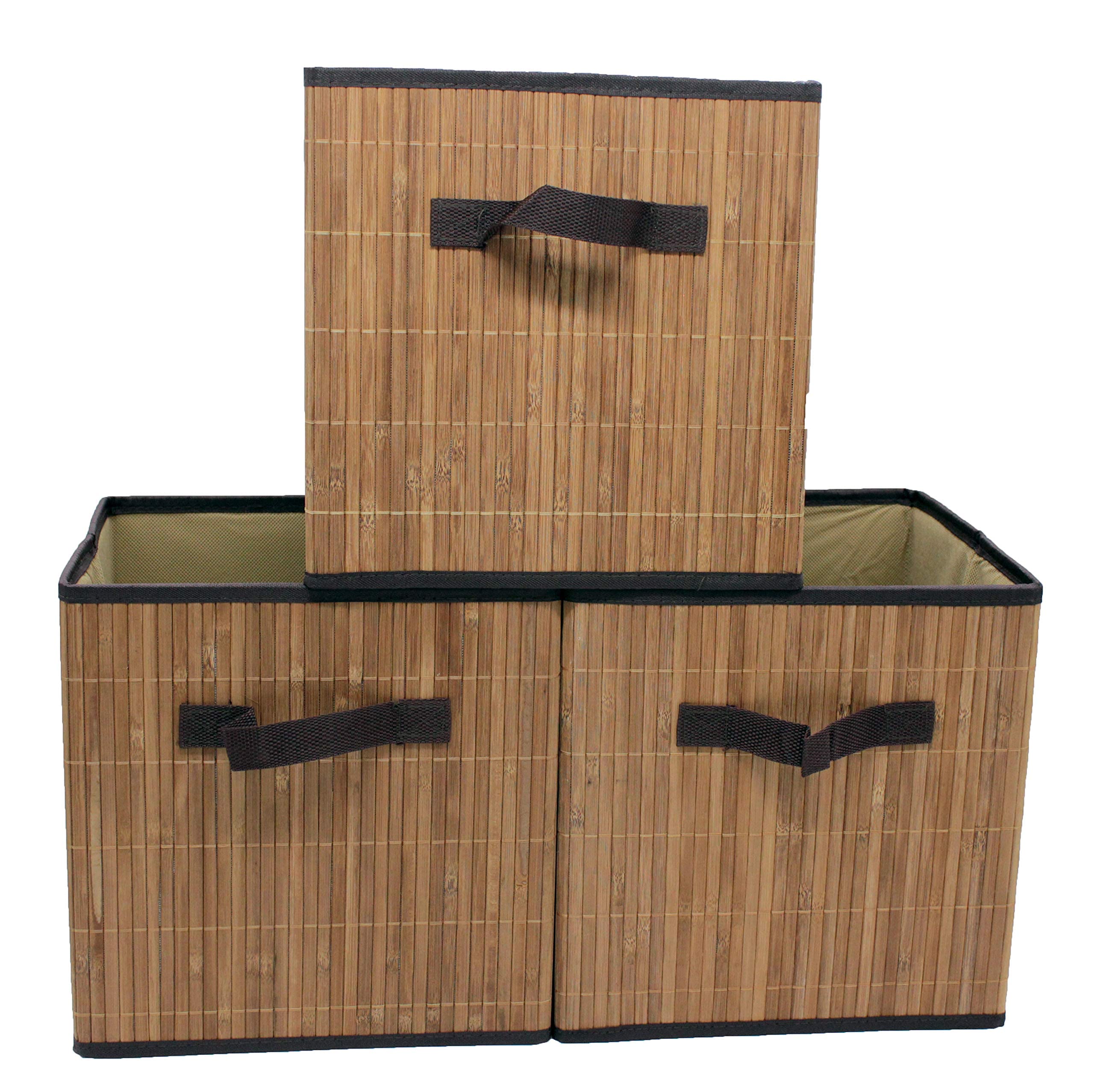 Seta Direct, Brown Natural Bamboo Collapsible Cube Storage Bins Shelf Organizer [3 Pack]