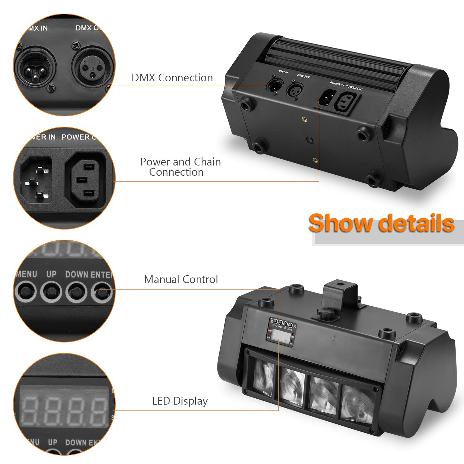 BSYUN DJ Lights RGBW LED 2nd Version Moving Head Stage Lights Sound Activated Disco Lights Compatible with DMX-512 Controller for Wedding Dance Birthday Event Party