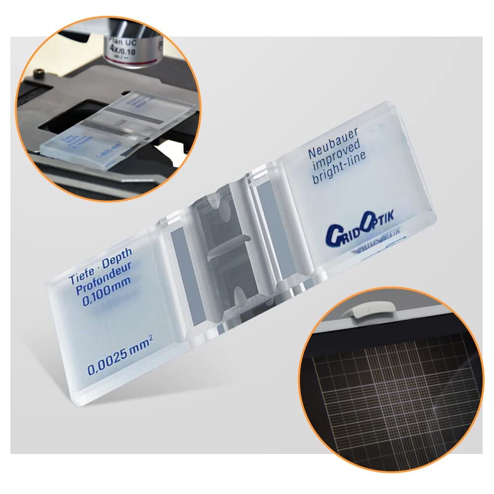 Cell Counting Chamber,Hemocytometer Neubauer Improved Blood Counting Chamber with Bright Line and 2 pcs Coverslips
