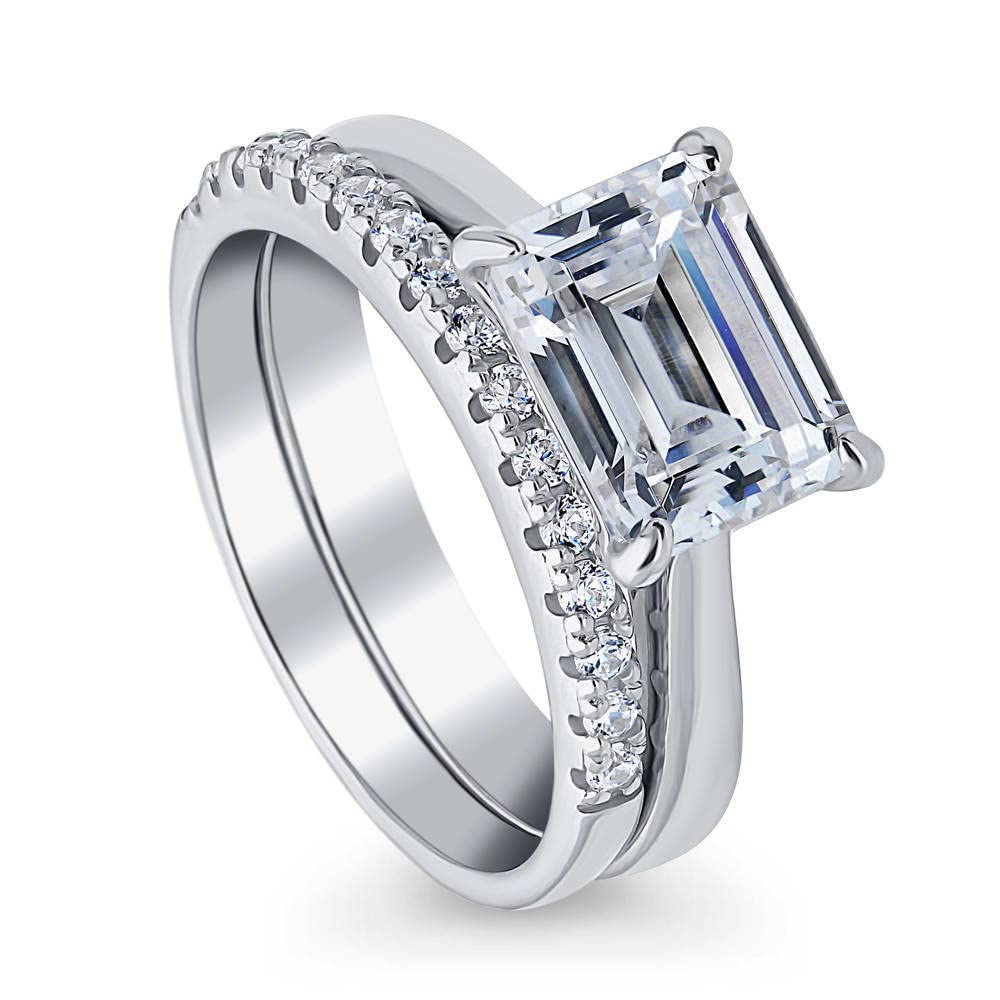 BERRICLE Sterling Silver East-West Wedding Engagement Rings Cubic Zirconia CZ Solitaire Ring Set for Women, Rhodium Plated Size 5.5