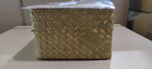 Esoes Wicker Storage Basket Woven Rattan Storage Box With Lids Seagrass Laundry Baskets Makeup Organizer For Bathroom, Living Room, Kitchen (L)