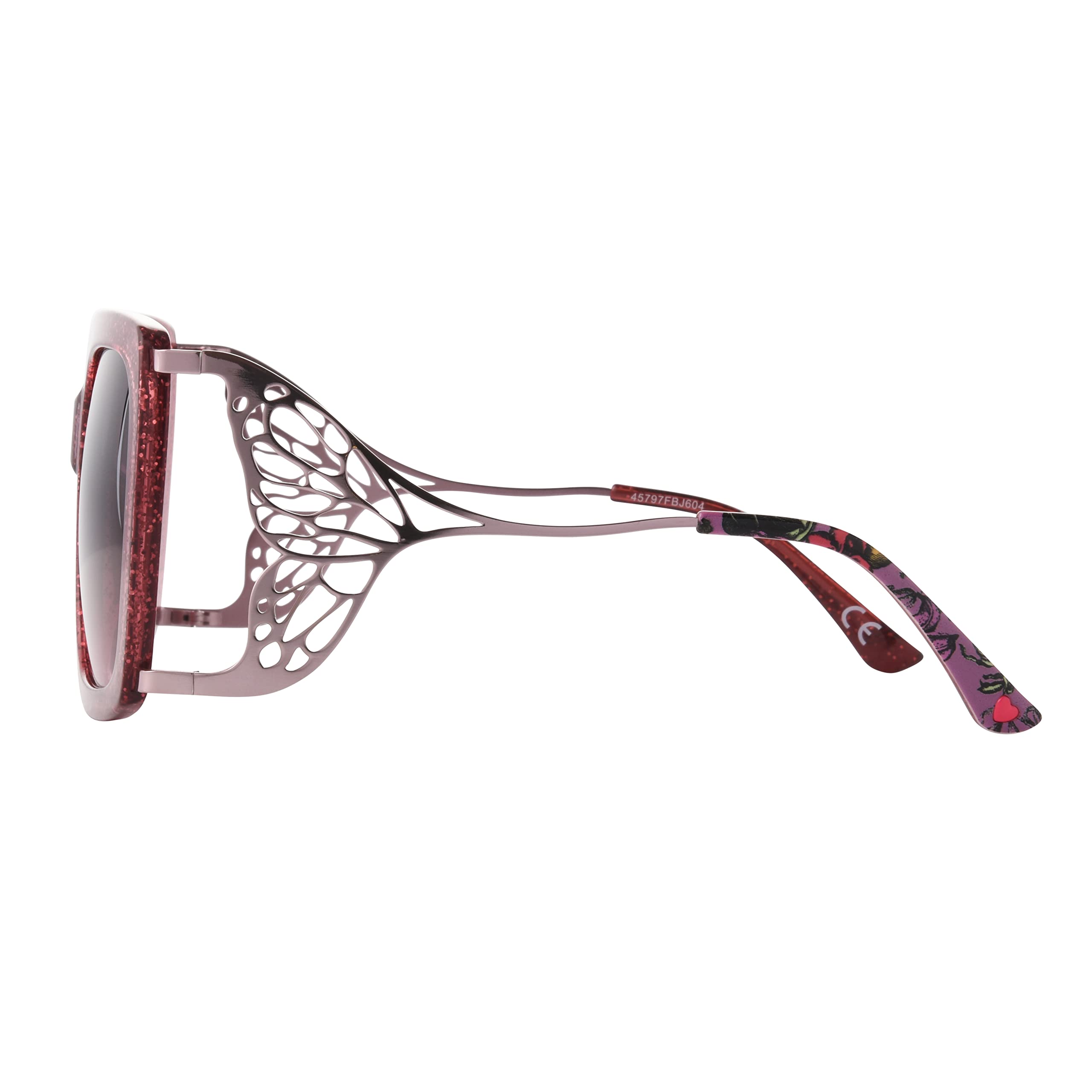 Betsey Johnson Women's Wing It Sunglasses Square, Crystal Wine, 57mm