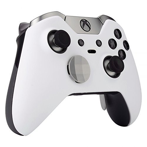 eXtremeRate Soft Touch White Replacement Faceplate Front Housing Shell with Thumbstick Accent Rings for Xbox One Elite Remote Controller Model 1698 - Controller NOT Included