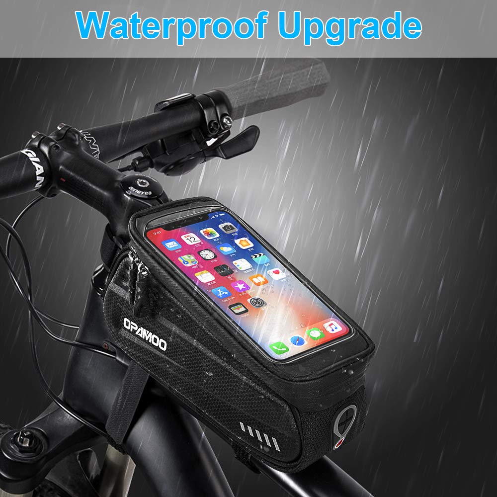 Bike Phone Front Frame Bag - Waterproof Bicycle Top Tube Cycling Phone Mount Pack with Touch Screen Sun Visor Large Capacity Phone Case for Cellphone Below 6.5โโ iPhone 7 8 Plus xs max