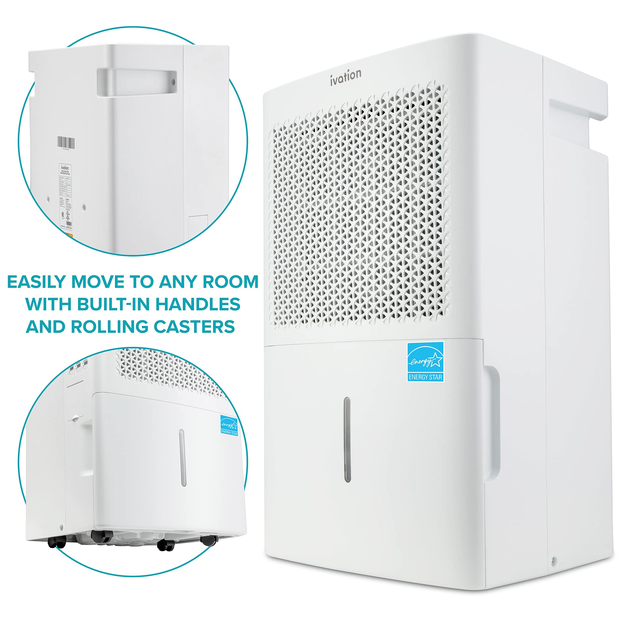 Ivation 4,500 Sq. Ft Energy Star Dehumidifier, Large Capacity Compressor De-humidifier for Extra Big Rooms and Basements w/Continuous Drain Hose Connector, Humidity Control, Auto Shutoff and Restart